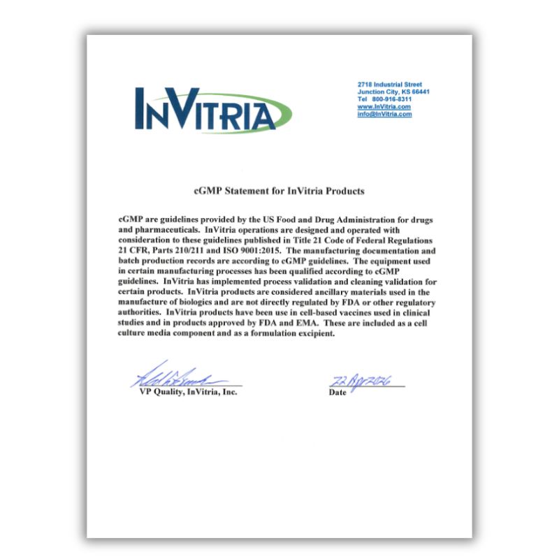 cGMP Statement - InVitria
